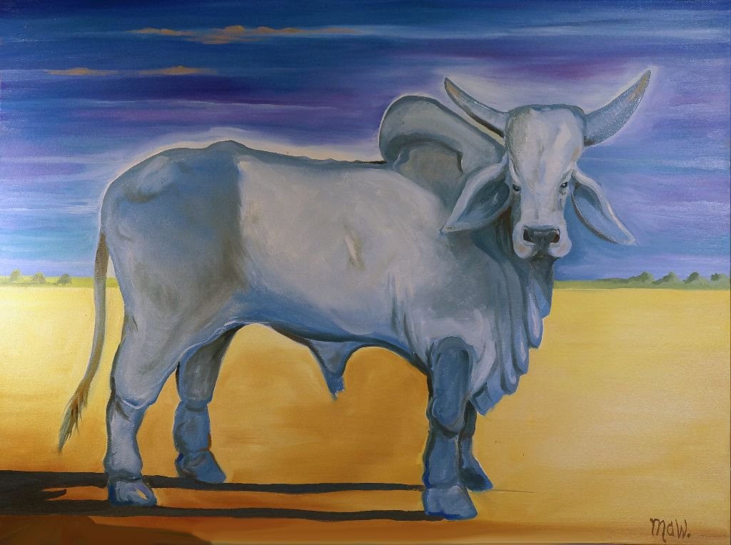 Blue Bull in Ring - Original Oil Paintings by Michael A. Wilson